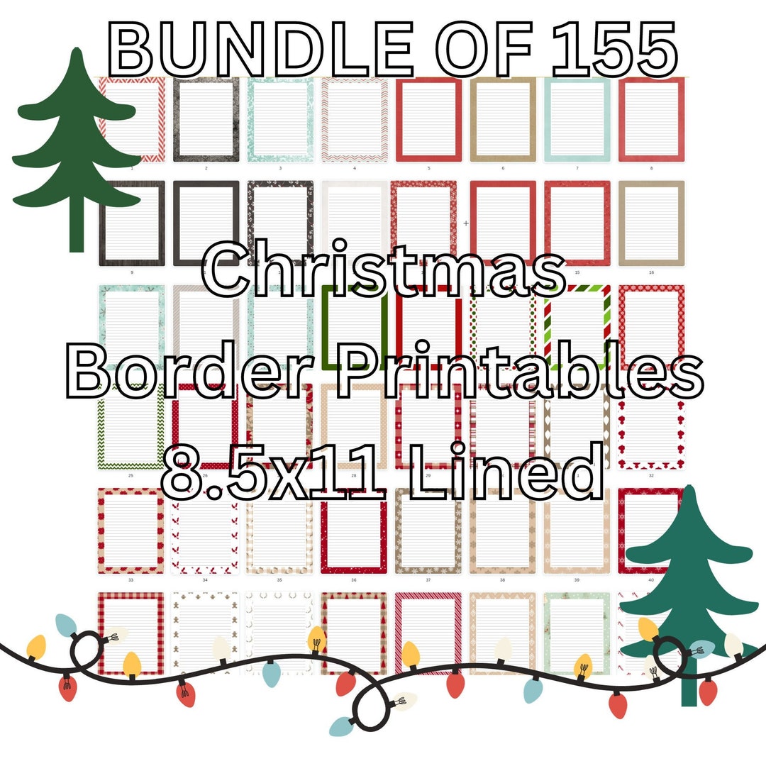 Christmas Borders Bundle of Lined Printable Paper With Borders 8.5x11 ...