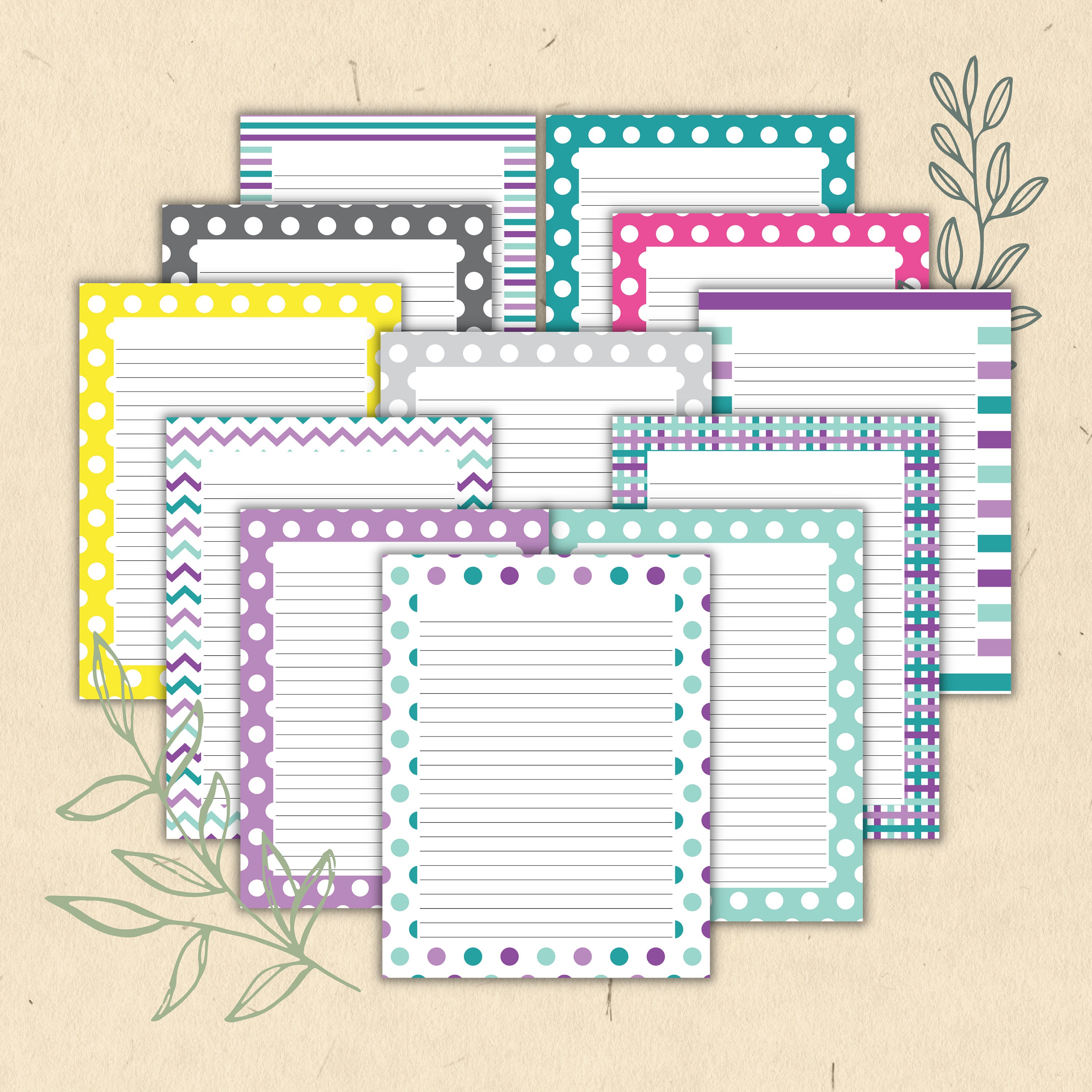 Printable Border Paper Lines Pack of 24 PNG & Pdf-8.5x11 With Borders ...