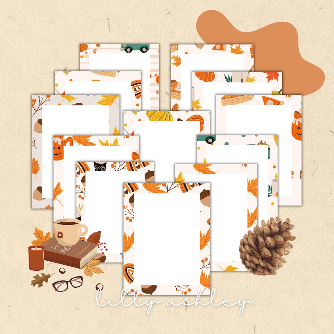 Border Paper Printable Paper Set of 12--PNG Pdf-fall + Halloween Border ...