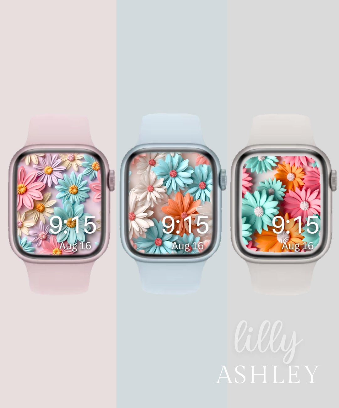 Wildflower Apple Watch Face SET of THREE, Watch Background, Womens ...
