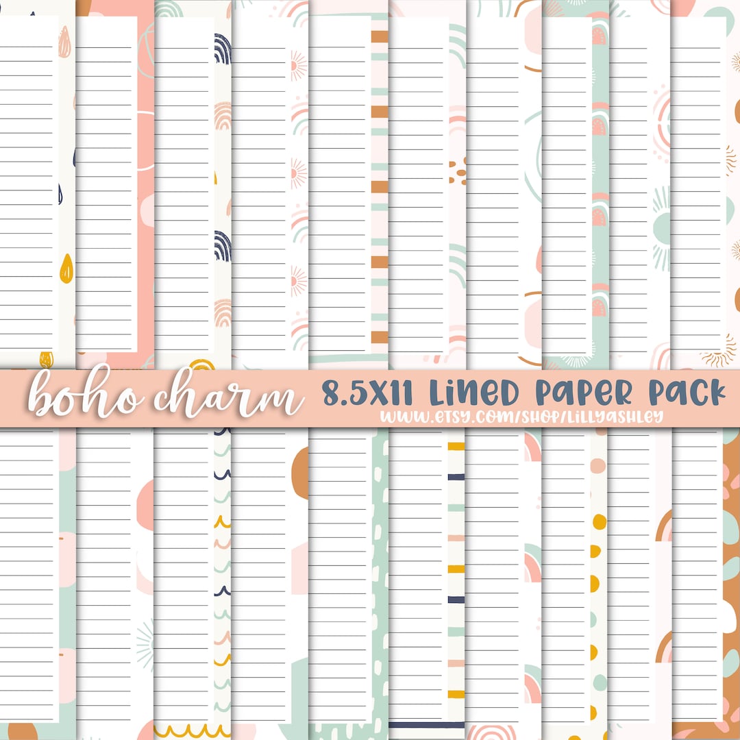 Lined Paper Pack of 20PDF PNG Files-8.5x11 Downloadable Paper Computer ...