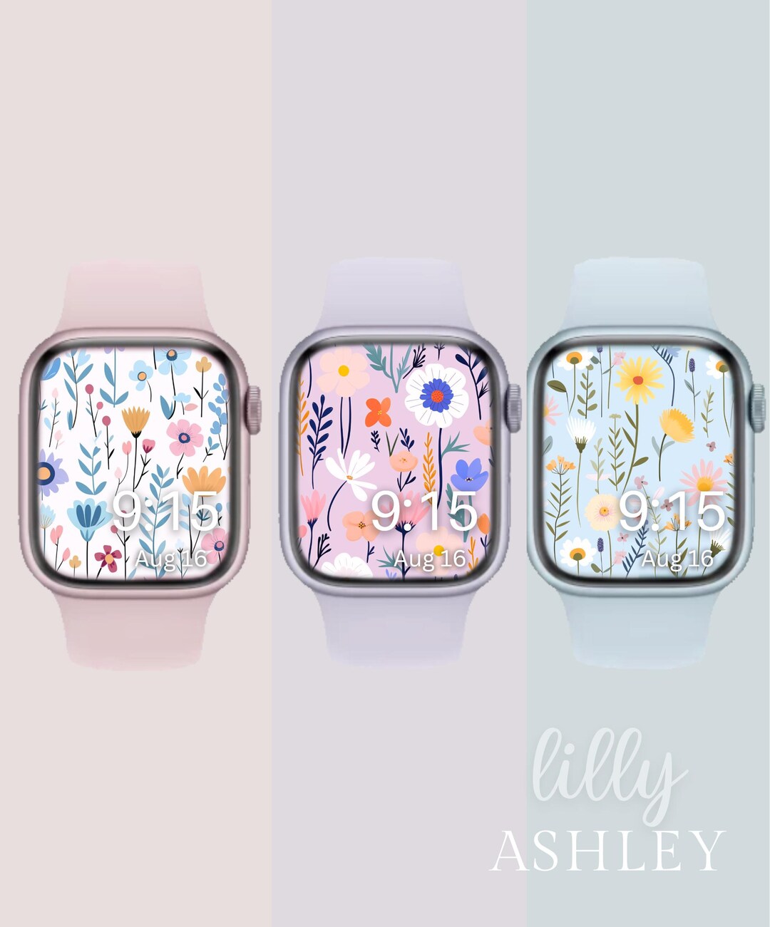 Wildflower Apple Watch Face SET of THREE, Watch Background, Womens ...