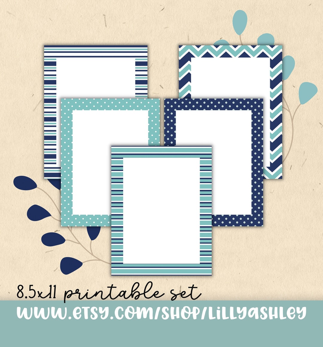 Printable Paper Pack of Five Border Paper--8.5x11 JPG & PDF Classroom ...