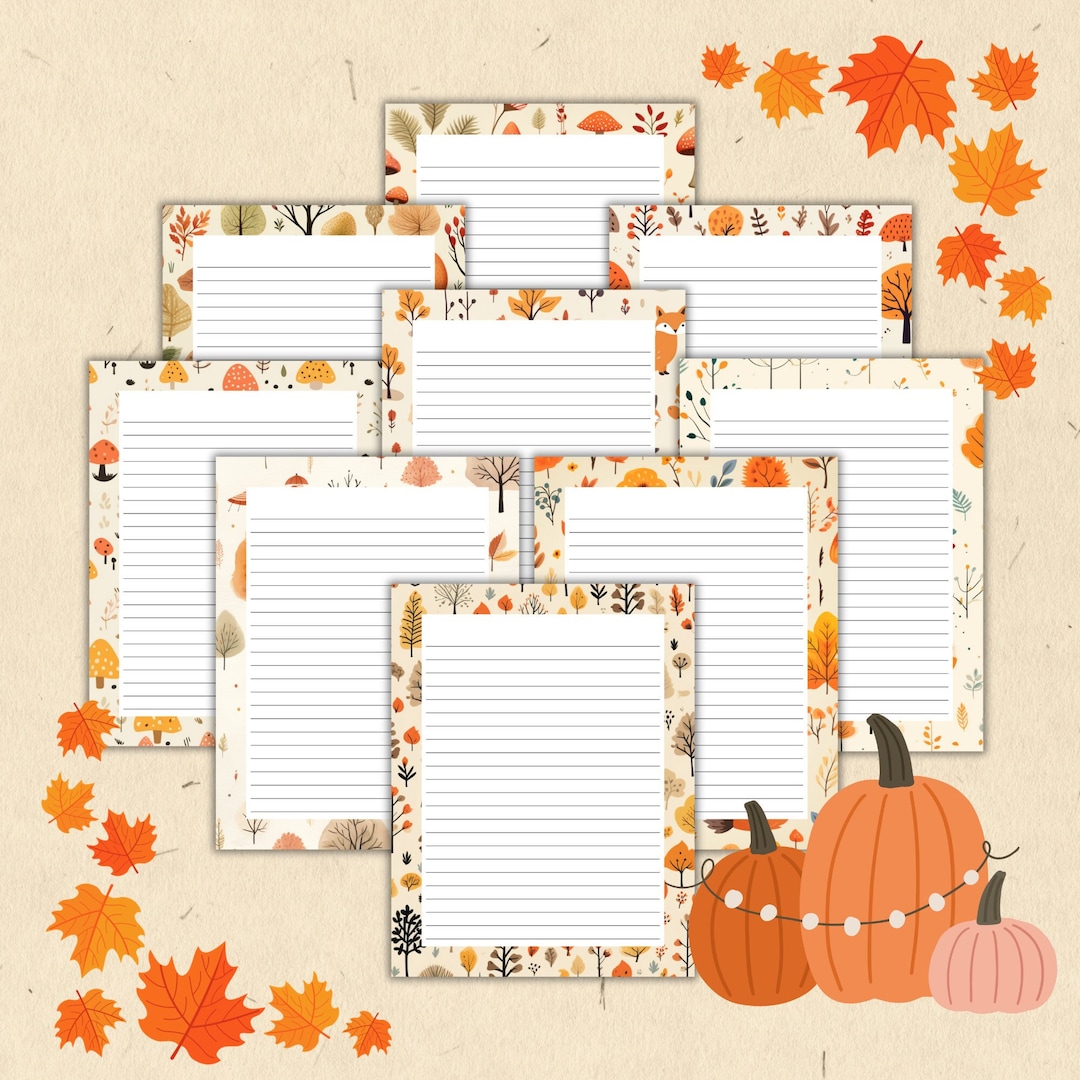 Fall Border Lined Paper Printable Set-png -8.5x11-fall Printables With ...