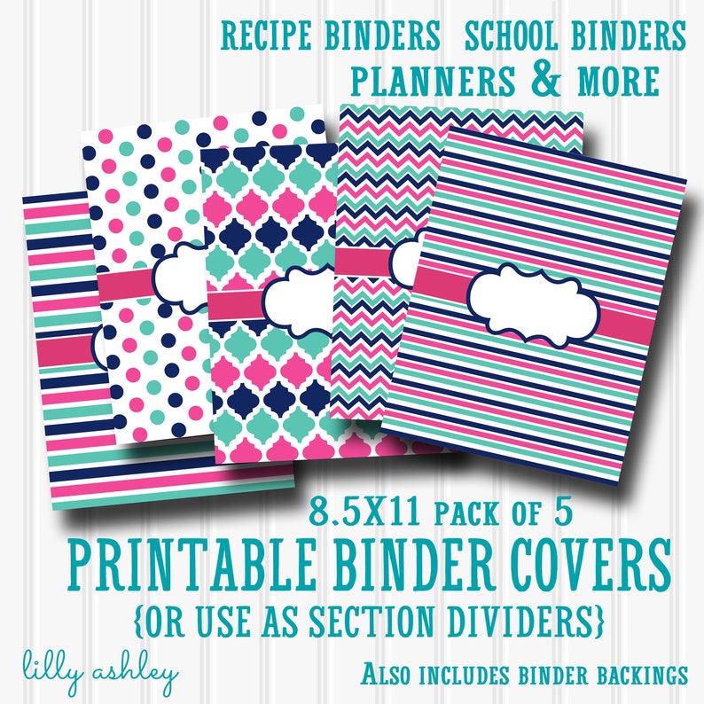 Binder Cover Printable SET of 5 W/backings-8.5x11-jpg & PDF - Etsy