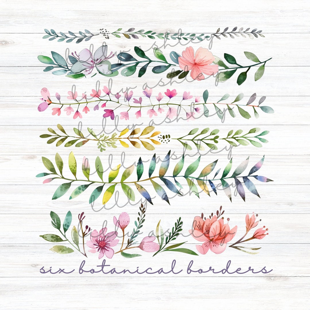 Floral Borders Clipart Set, Botanical Elements, Floral Elements, Flower ...