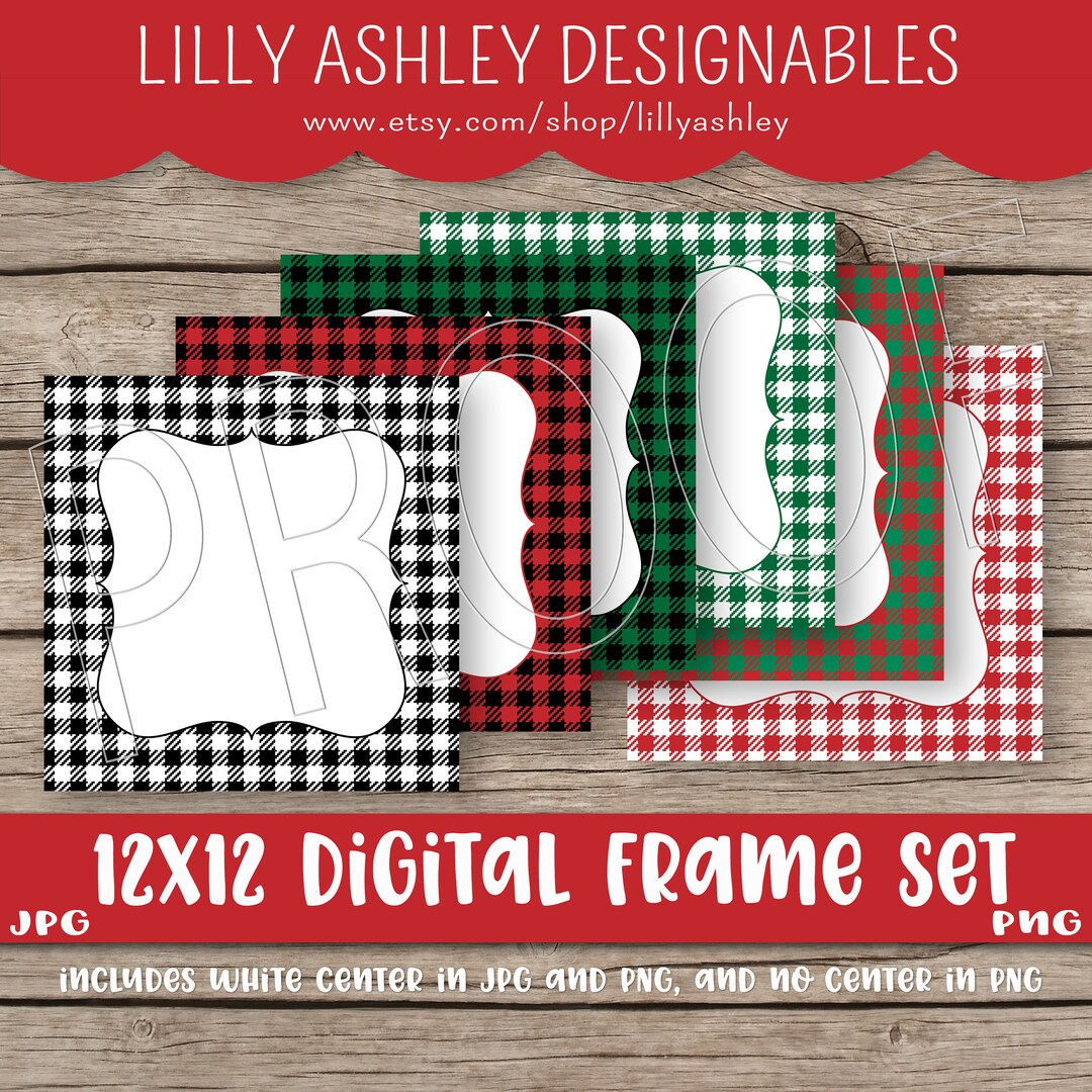 Christmas Frame Set of 6-JPG/PNG Format-12x12-buffalo Plaid Frame Plaid ...
