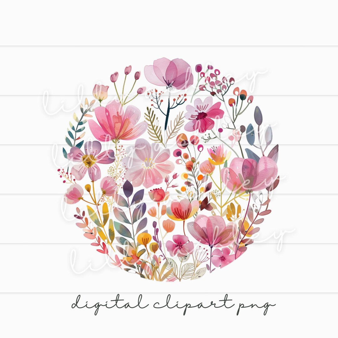 Watercolor Floral Circle Clipart - High-quality PNG, Instant Download ...
