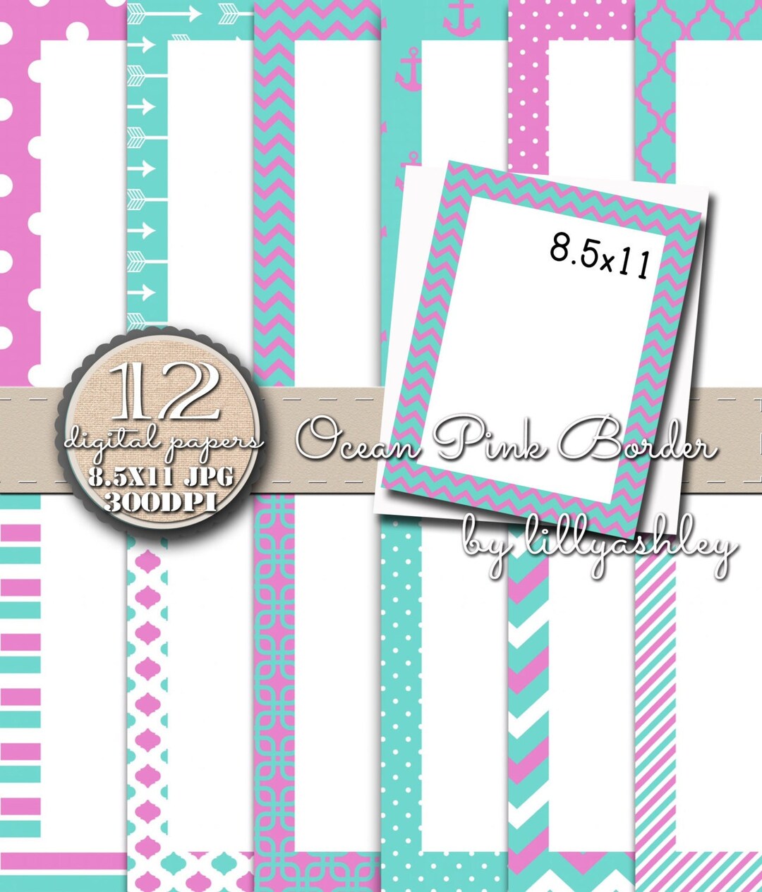 Printable Paper Pack of 12-8.5x11 JPG Format-bordered Paper Printable ...