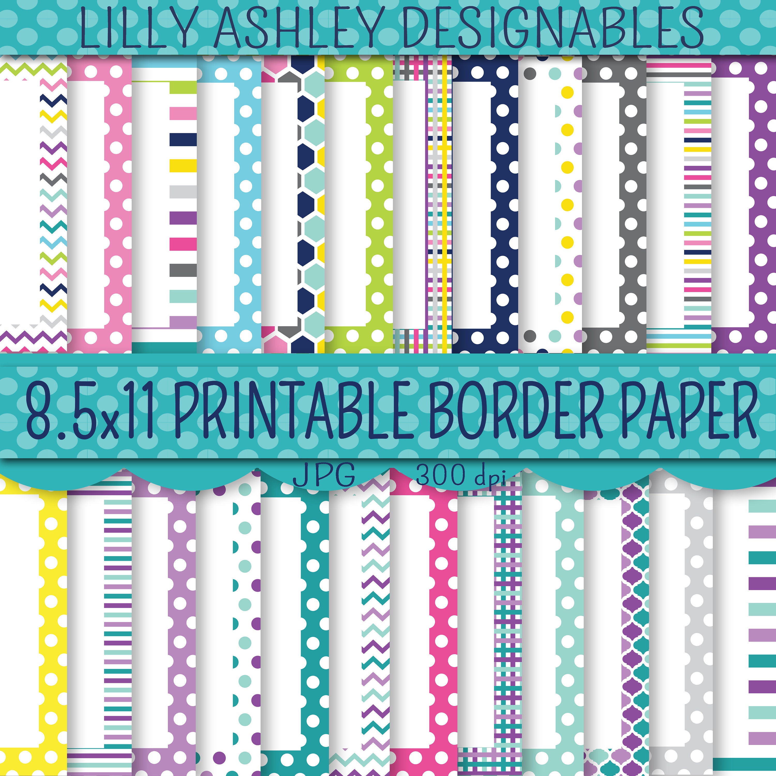 Border Paper Printable Pack of 24--JPG Format-8.5x11 Bordered Paper ...