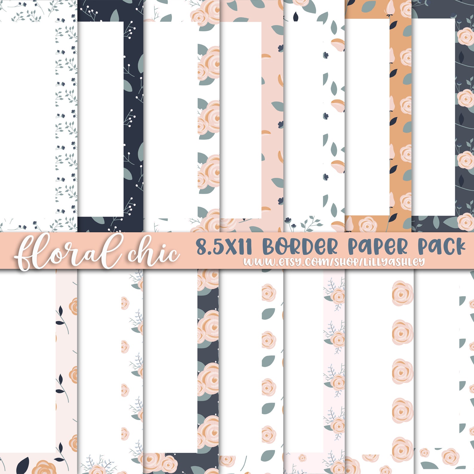 Printable Paper With Borders of 14--PDF & PNG Files--8.5x11 ...