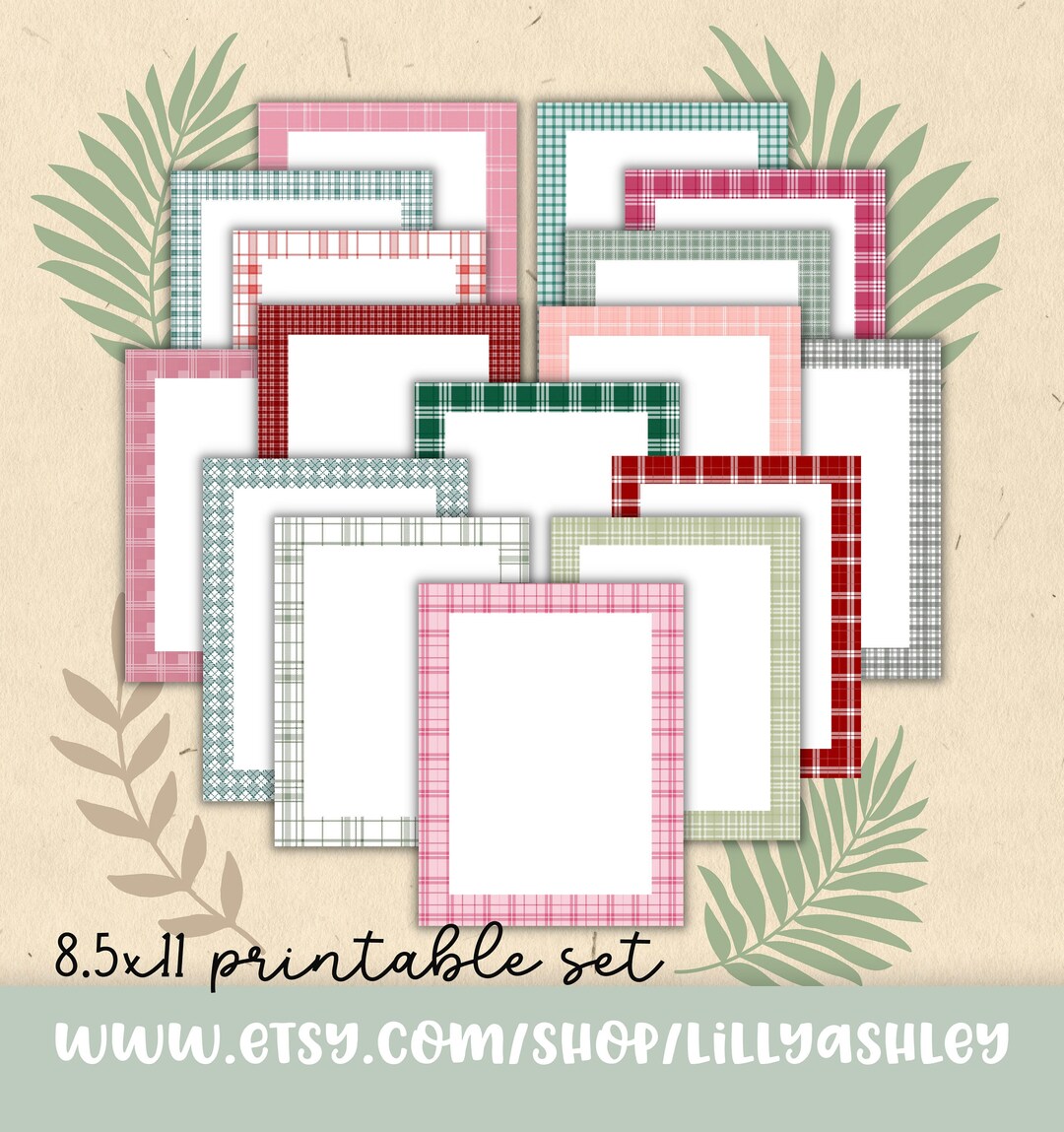 Border Paper Pack of 16 Plaid Pinks-8.5x11-png Bordered Paper Printable ...