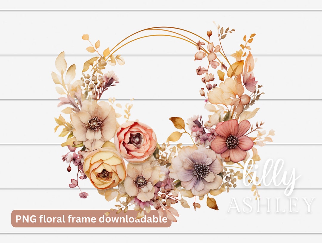 Elegant Floral Frame Wreath Clipart Design, Vintage Flowers Circle ...