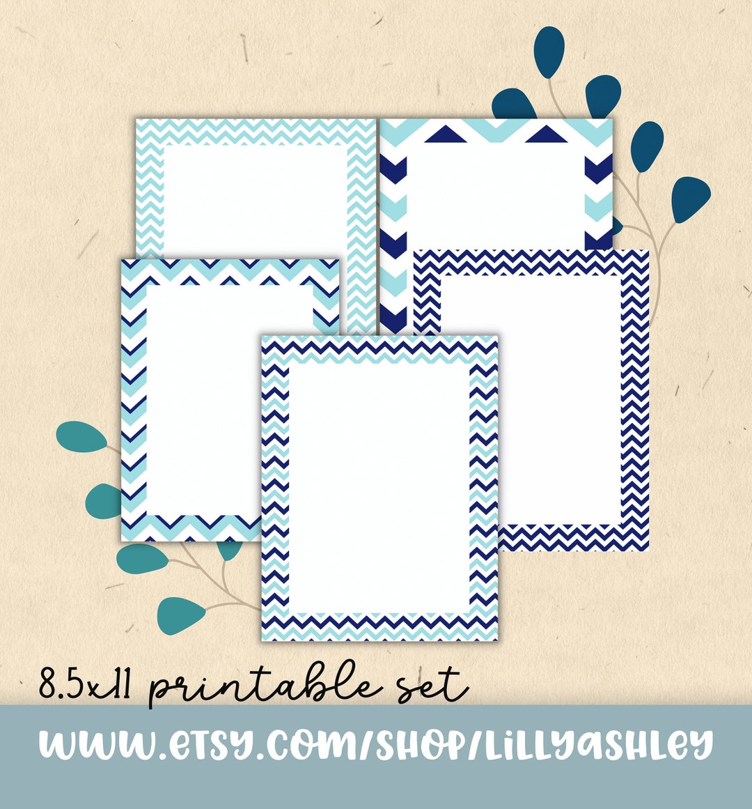 Printable Paper Pack of 5 Chevron Border Paper--8.5x11 JPG & PDF ...