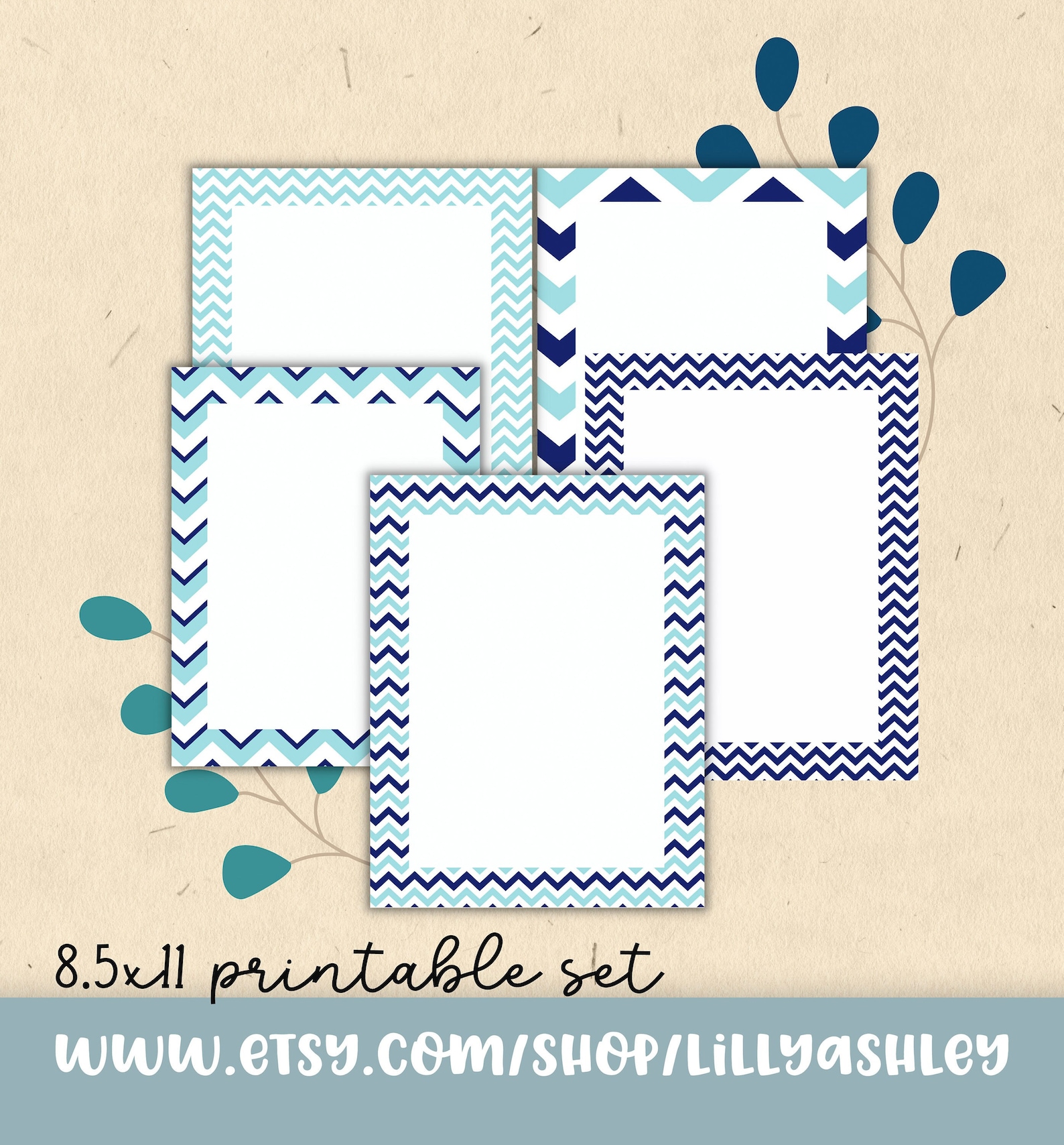 Printable Paper Pack of 5 Chevron Border Paper8.5x11 JPG & - Etsy