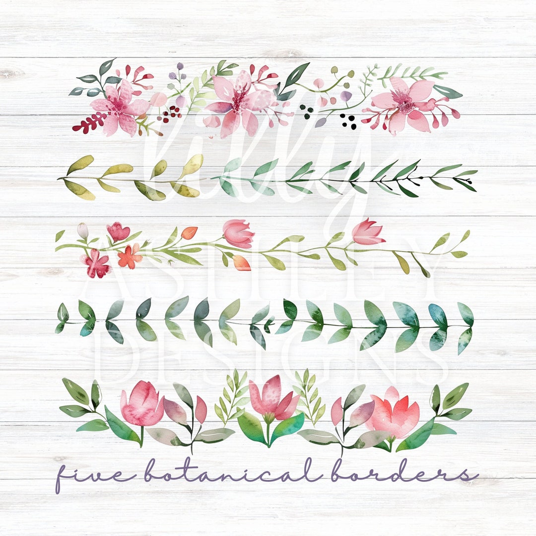 Floral Borders Clipart Set, Botanical Elements, Floral Elements, Flower ...