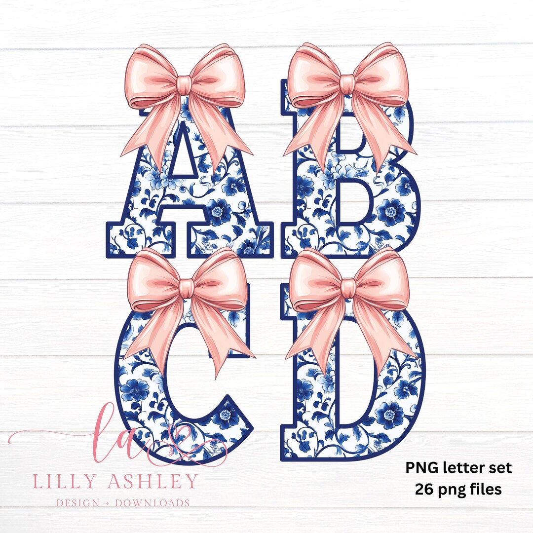 Blue and White Floral PNG Letter SET - 26 Letter Files- Chinoiserie ...