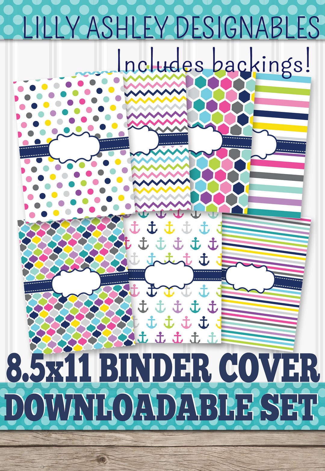 Binder Covers Printable SET of 7-8.5x11 JPG (not Editable) Files With ...