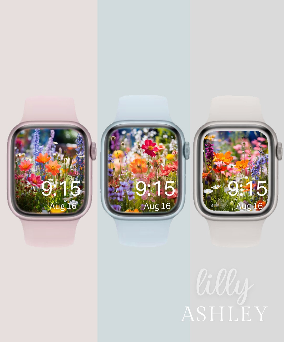 Wildflower Apple Watch Face SET of THREE, Watch Background, Womens ...