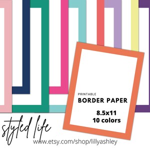 Printable Border Paper Set of 10 Colors - Download and Print! Border ...