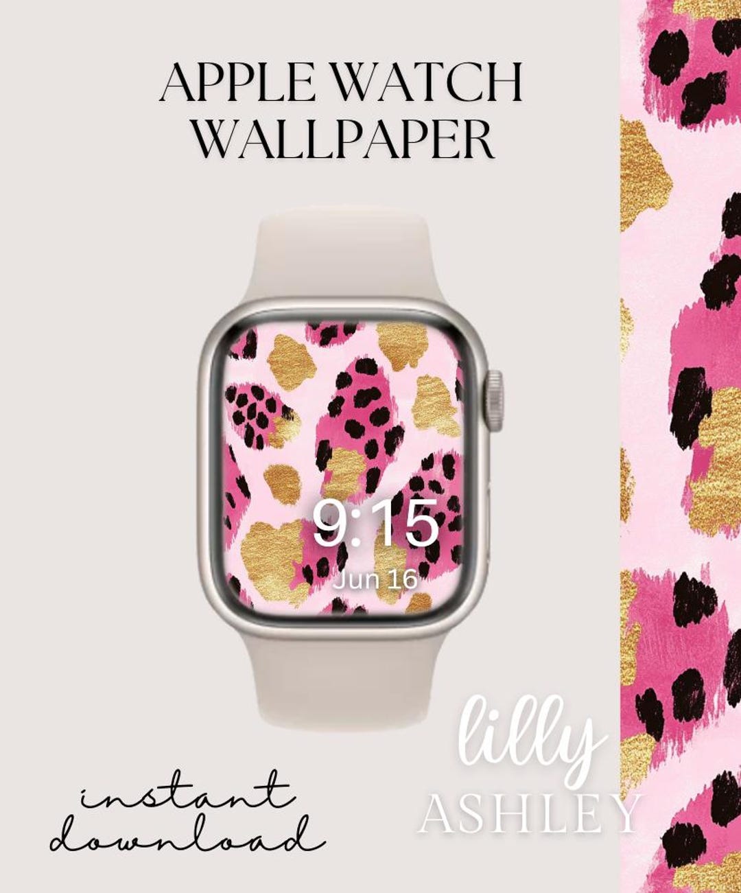 Leopard Print Watch Face, Pink Leopard Apple Watch Wallpaper, Abstract ...