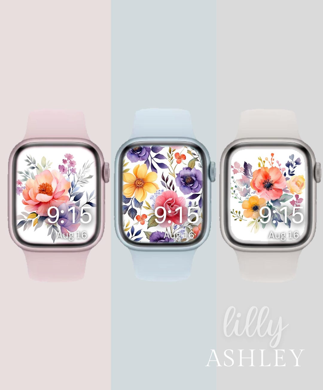 Wildflower Apple Watch Face SET of THREE, Watch Background, Womens ...