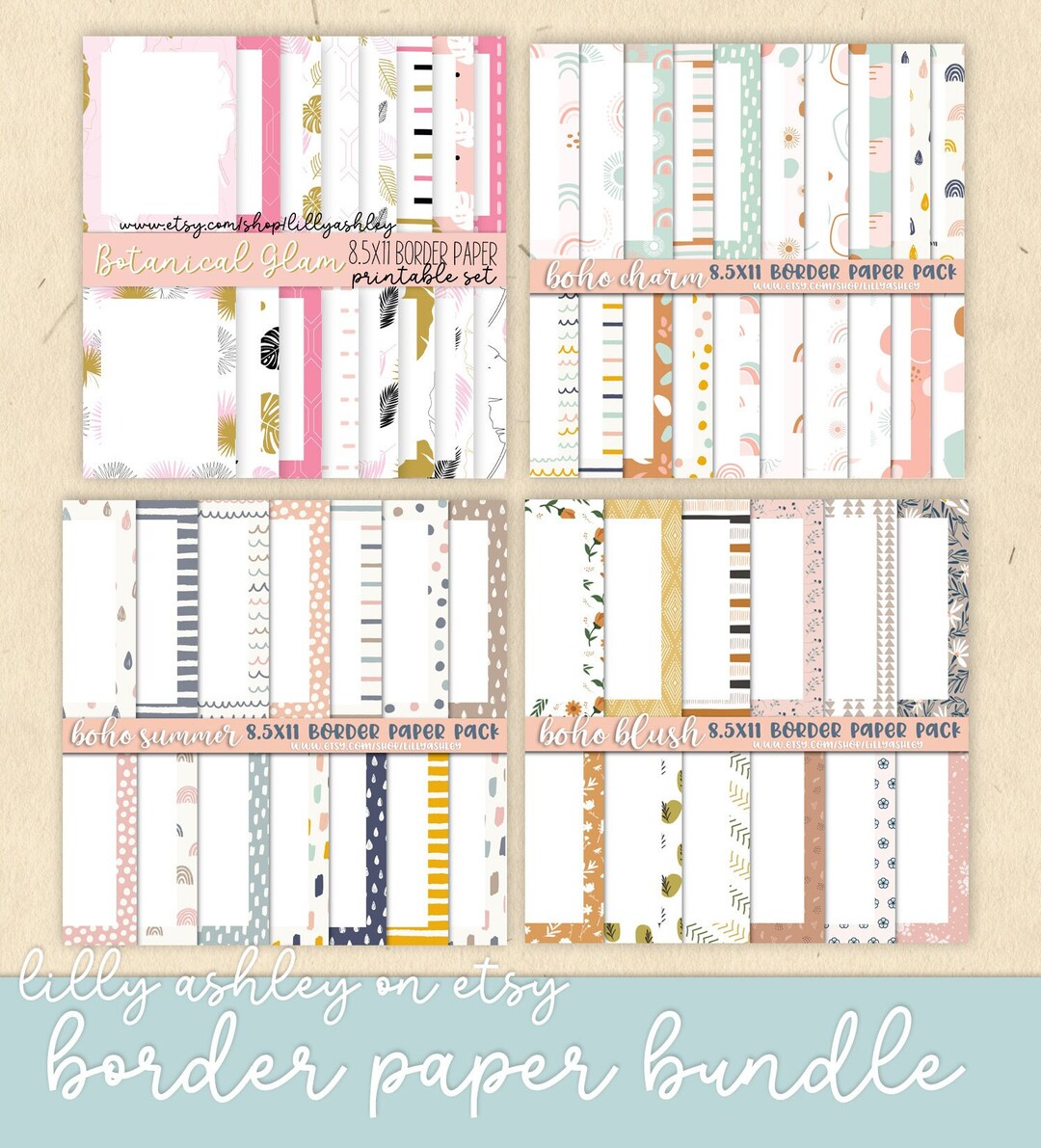 Paper With Borders BUNDLE--PDF & PNG 8.5x11 Letter Copy Paper Computer ...
