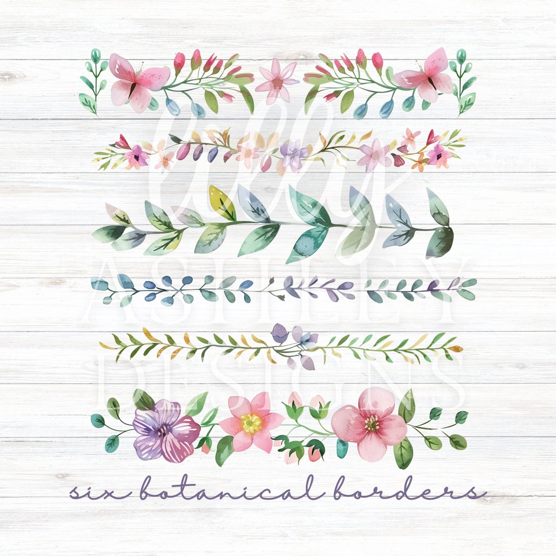 Floral Borders Clipart Set, Botanical Elements, Floral Elements, Flower ...