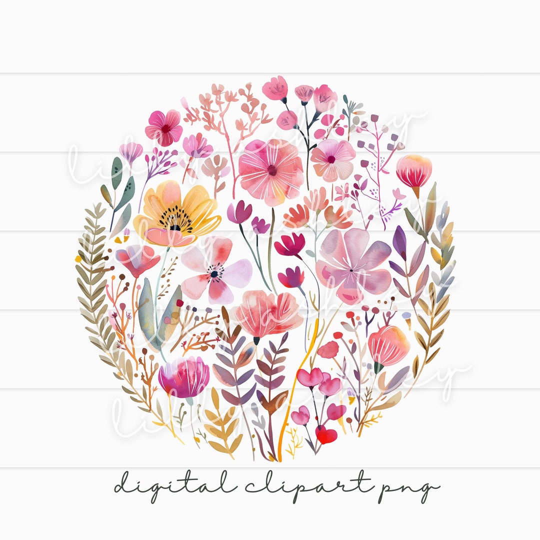 Watercolor Floral Circle Clipart - High-quality PNG, Instant Download ...