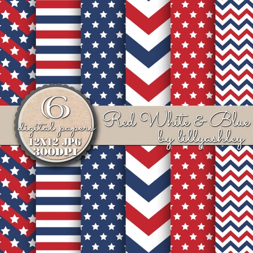 Patriotic Red White and Blue Digital Paper Good for - Etsy
