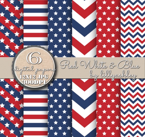 Digital Paper Pack of Six-12x12 JPG Format-red White & Blue | Etsy