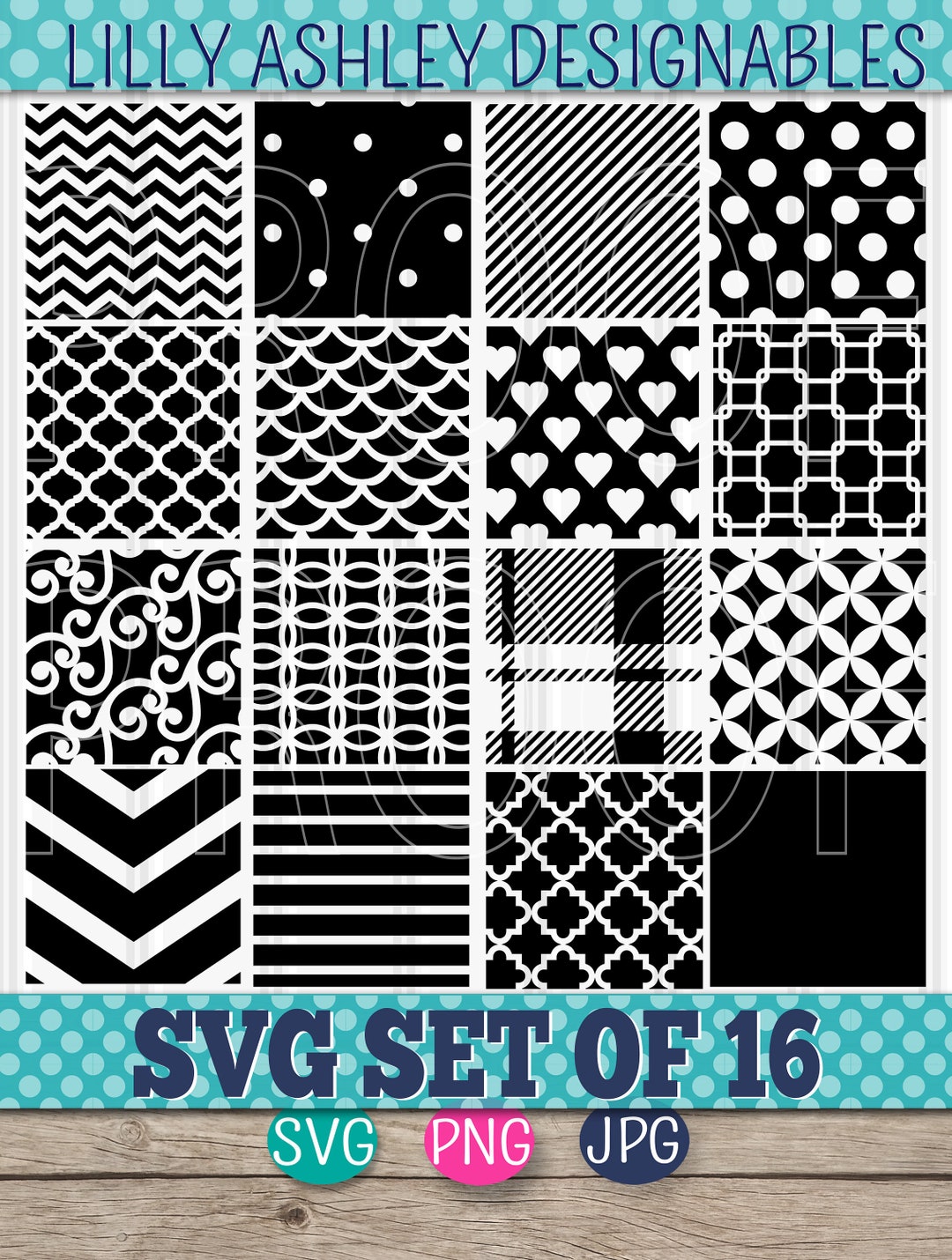 SVG File Set Includes 15 Patterned Squares and 1 Solid Svg Png Jpg ...