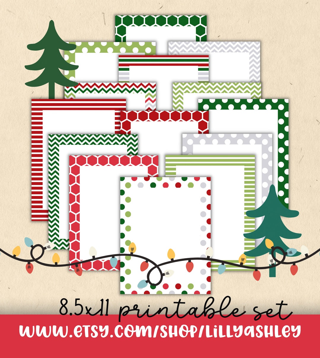 Christmas Border Paper Pack of 24-8.5x11-jpg Bordered Paper Printable ...