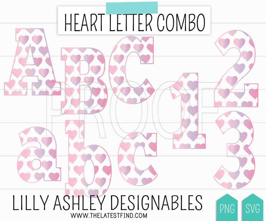 Heart SVG and PNG Monogram Letters A-Z Uppercase Lowercase and Numbers ...