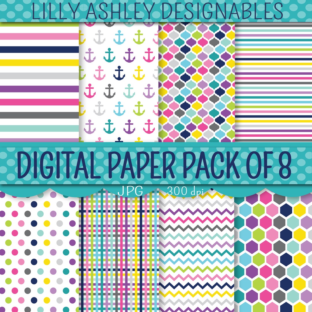 Digital Paper Pack of 8--JPG Format--12x12 Commercial Use Ok-stripe ...