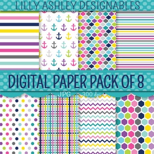 Digital Paper Pack of 8--JPG Format--12x12 Commercial Use Ok-stripe ...