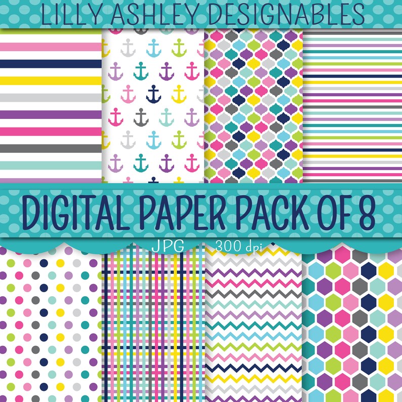 Digital Paper Pack of 8--JPG Format--12x12 Commercial Use Ok-stripe ...