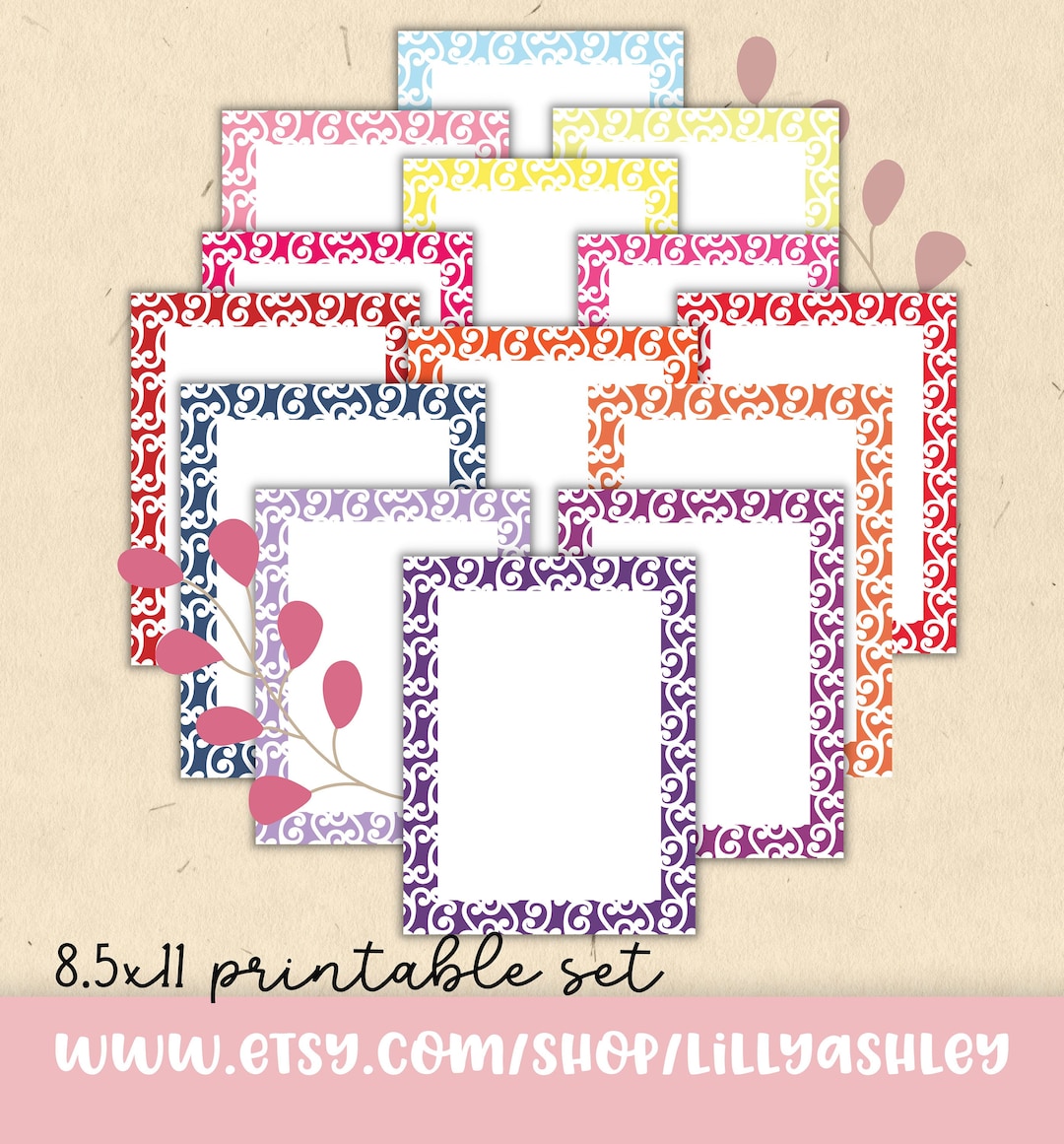 Printable Paper Pack of 28-8.5x11 JPG /PDF Bordered Paper Printable ...
