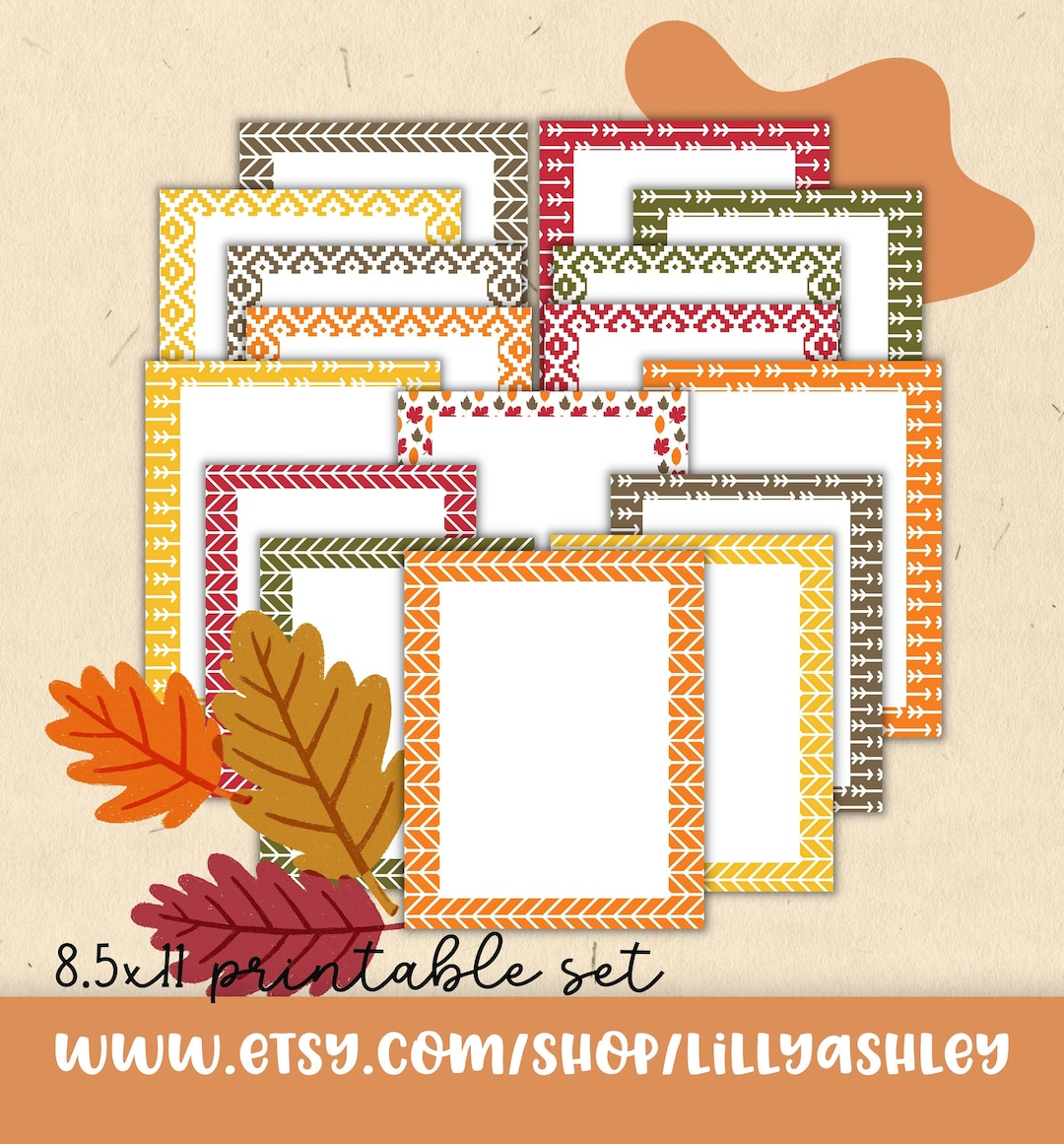 Fall Border Paper Printable Pack of 16--JPG & Pdf--8.5x11--bordered ...