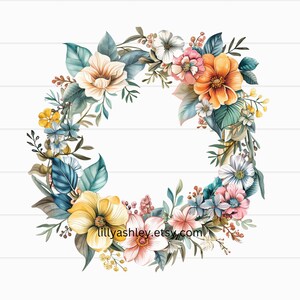 Floral Wreath Clipart Designs , PNG Watercolor Flowers , Botanical ...