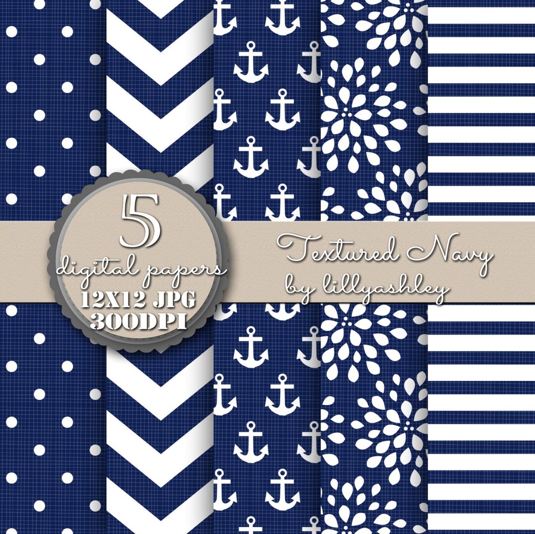 Nautical Navy Digital Paper Set Anchors Background Sailor Stripe ...