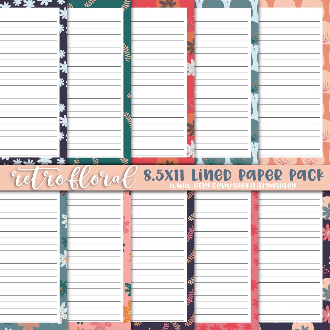 Lined Paper Pack of 10PDF PNG Files-8.5x11 Downloadable Paper Computer ...
