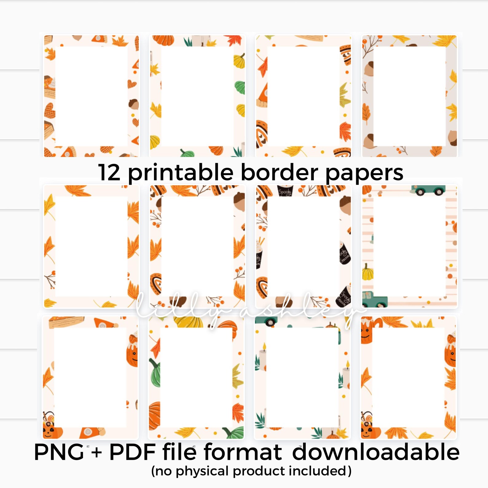 Border Paper Printable Paper Set of 12--PNG Pdf-fall + Halloween Border ...