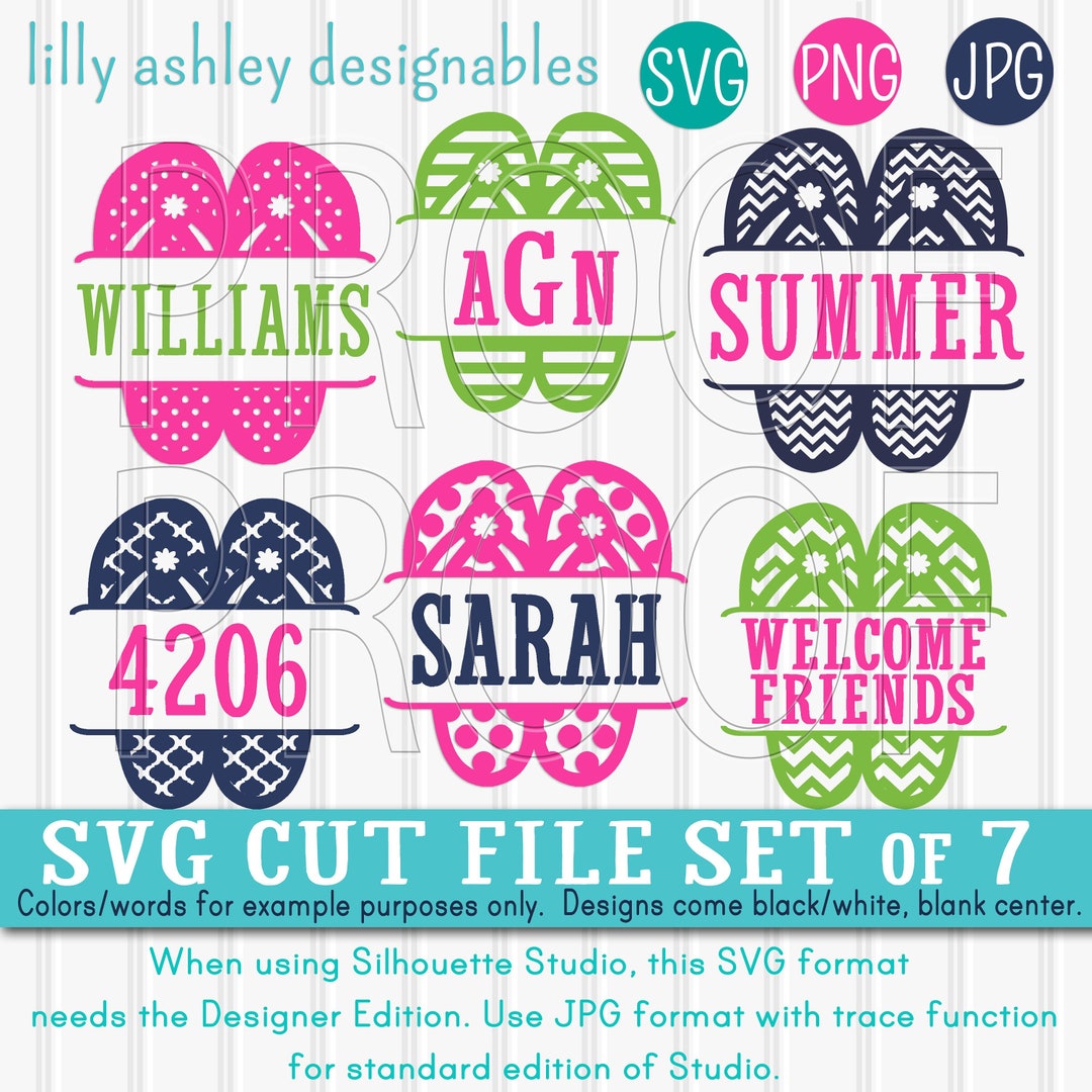 SVG Files Flip Flop SVG Set Includes 7 Cutting Files With Blank Center ...