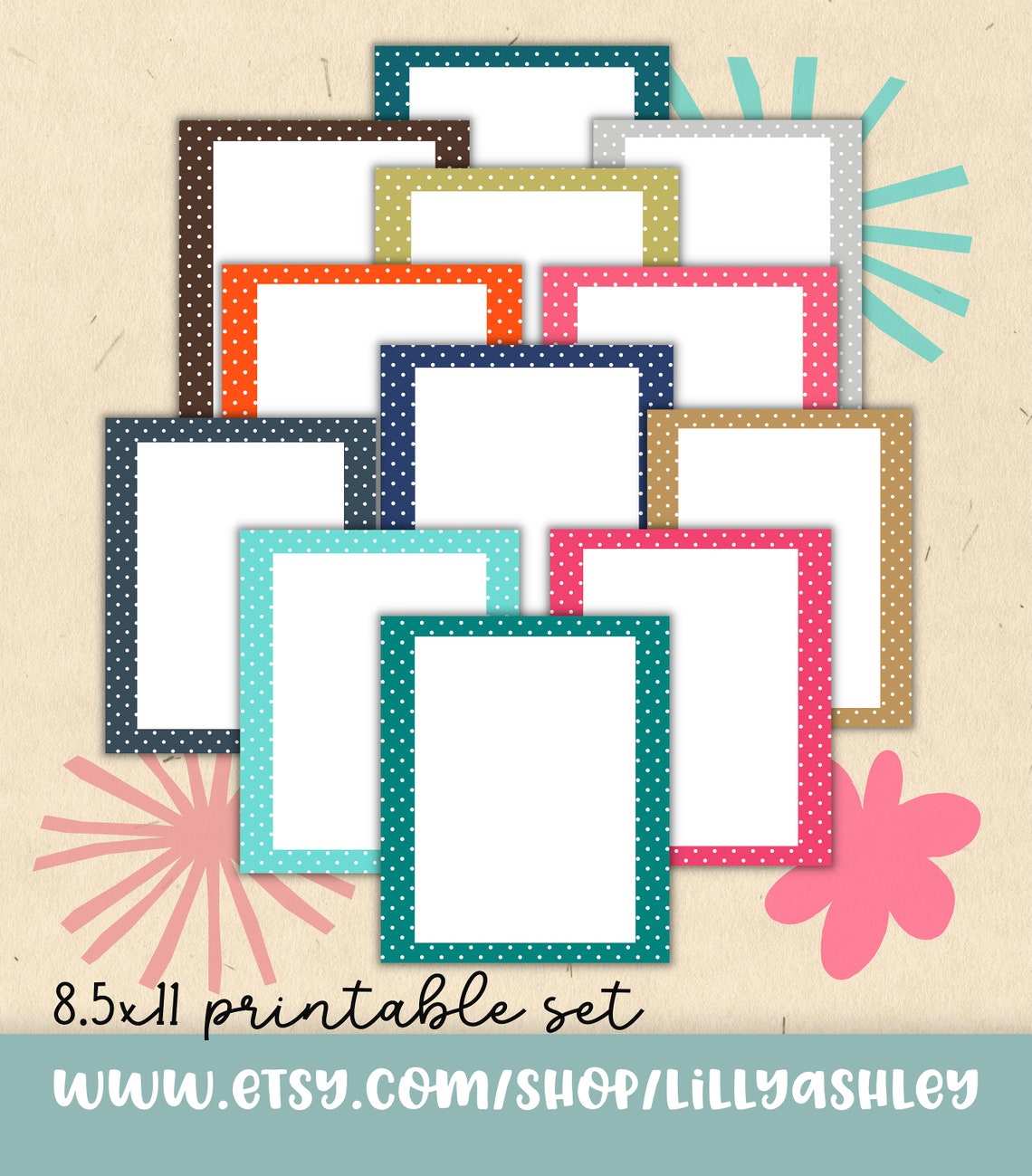 Bordered Paper Printable Borders Bundle of 24 Colors PDF & - Etsy