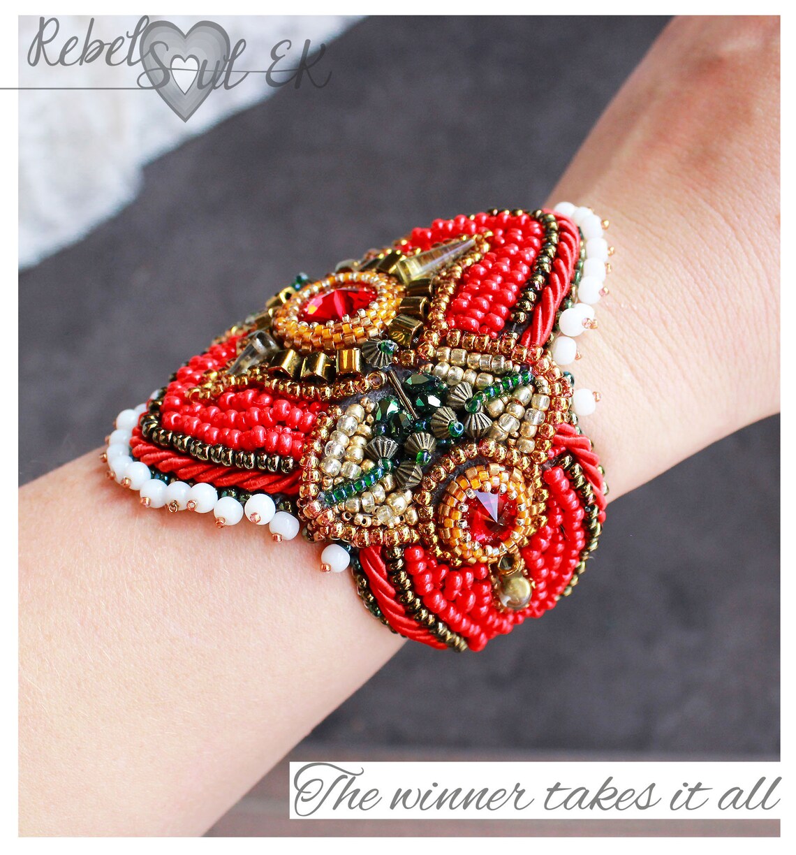 Beaded Bracelet Big Size Bold Red Burlesque Art Bohemian | Etsy