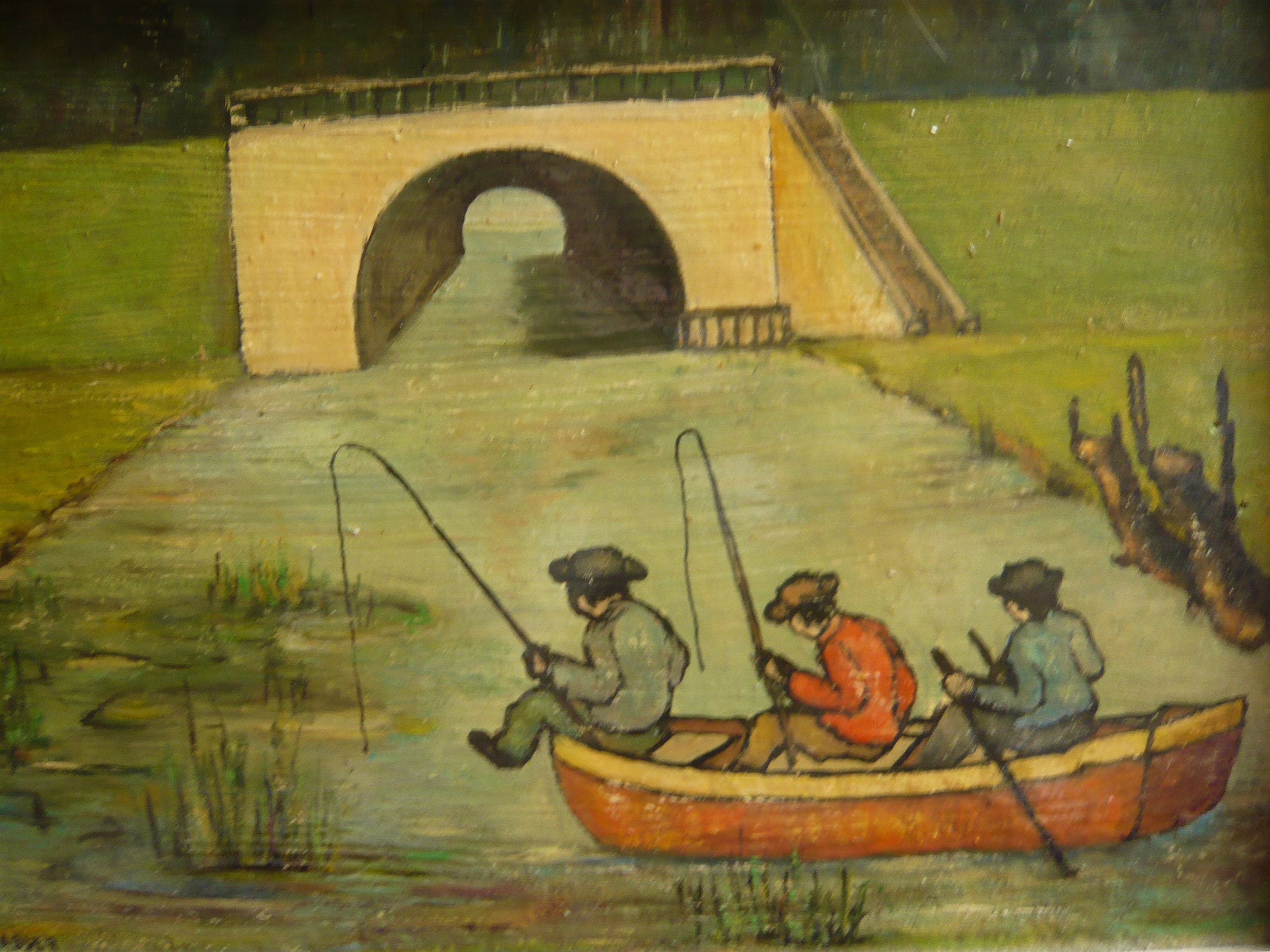 Three Fishermen on a Boat Oil Painting on Cardboard Fishing on a River ...