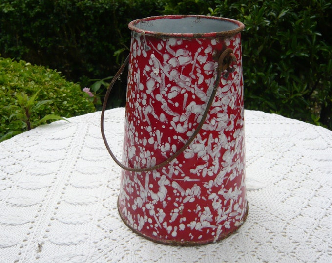 Antique French Country Red and White Enamel Milk Can - Etsy