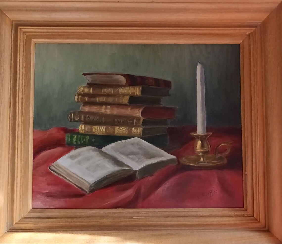 A Comfortable Corner to Read by Candlelight Still Life Painting Signed ...