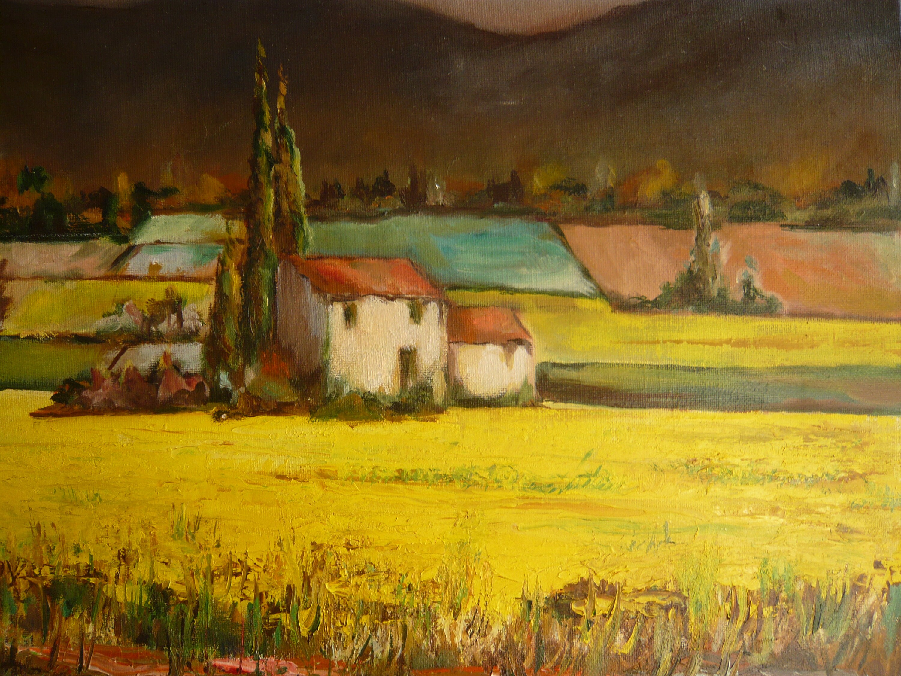 Spring on Provence Hills Oil on Canvas Painting Olive Tree Cypress ...